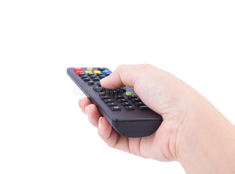 Hand with Tv Remote Control Isolated on White Stock Photo - Image of ...