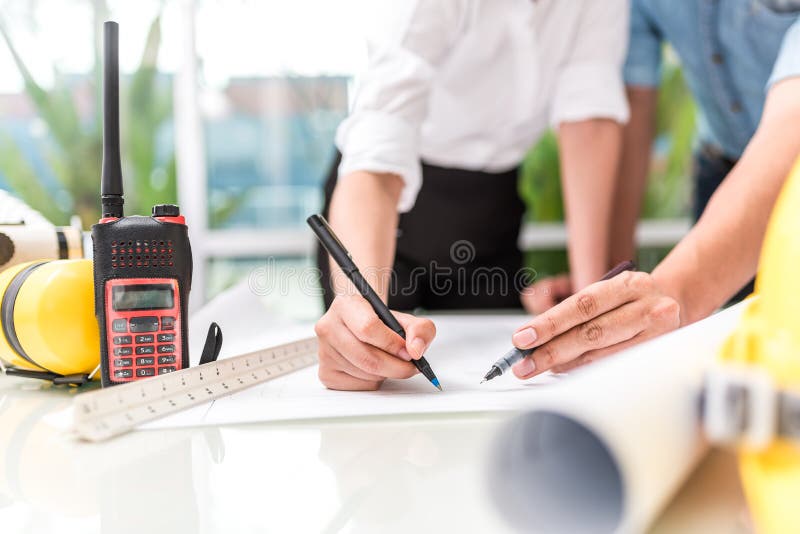 Architect Drawing Construction Project on Paper Stock Image - Image of ...