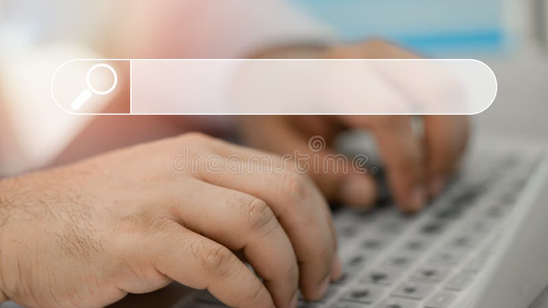 Hand Type Laptop and Search Browsing Internet Data Information with ...