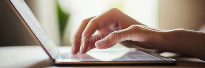 Hand Types on a Laptop for Work and Studying, with Close Up Theme Stock ...