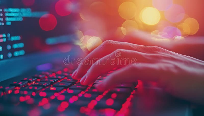 Hand Typing on a Backlit Keyboard with Colorful Lights Stock Image ...