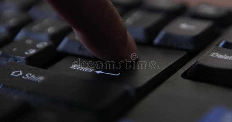 The Hand is Typing a Black Keyboard on a White Table with Blue Stock ...