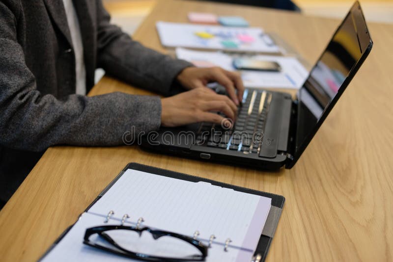 Hand Typing on Computer Laptop Keyboard Working at Office Stock Image ...