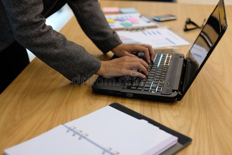 Hand Typing on Computer Laptop Keyboard Working at Home Office Stock ...