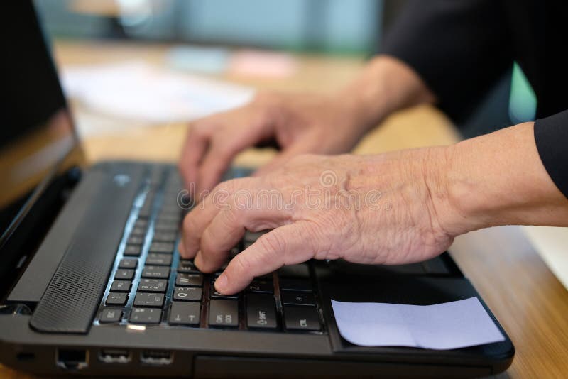 Hand Typing on Computer Laptop Keyboard Working at Home Office Stock ...