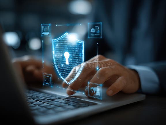 Hand Typing on a Keyboard in a Cybersecurity Office Setting, with ...