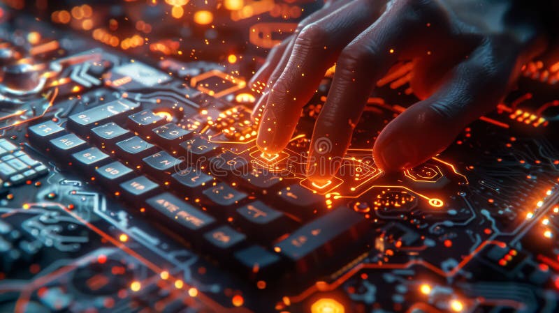 A Hand is Typing on a Keyboard with a Glowing Effect Stock Photo ...