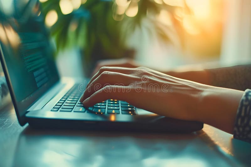 Hand Typing on Keyboard Notebook Stock Image - Image of digital ...