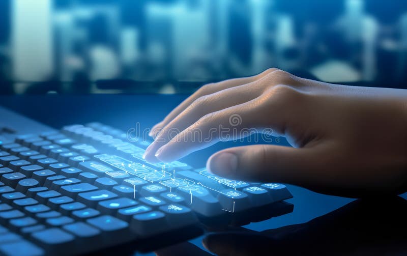 Hand Typing on a Keyboard with World Map in the Background Stock ...