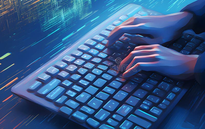 Hand Typing on a Keyboard with World Map in the Background Stock ...