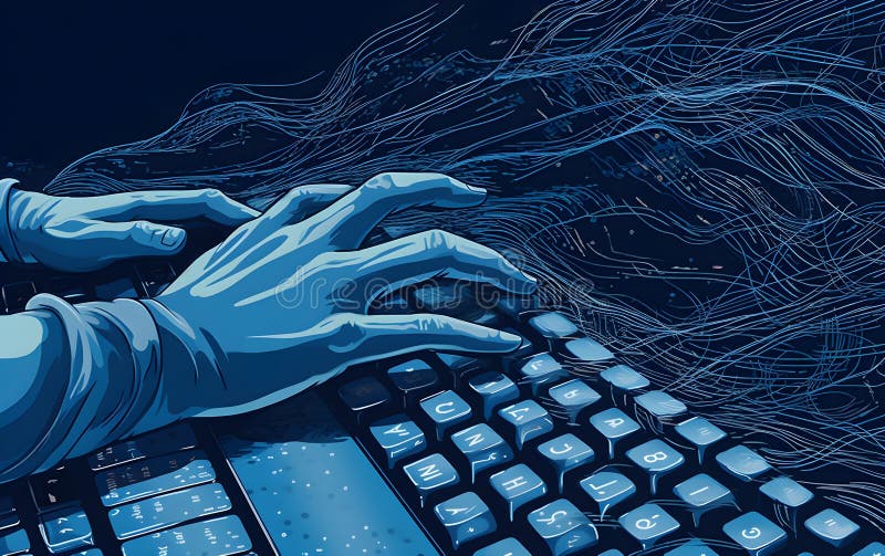 Hand Typing on a Keyboard with World Map in the Background Stock ...