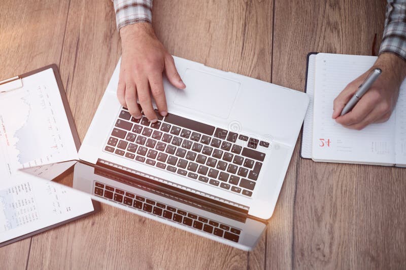 Hand Typing on Laptop Computer Top View Stock Image - Image of computer ...