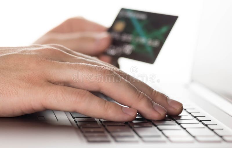 Hand Typing on Laptop with Credit Card Stock Photo - Image of ...