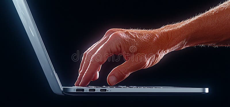 Hand Typing on Laptop in Dark Background Stock Illustration ...