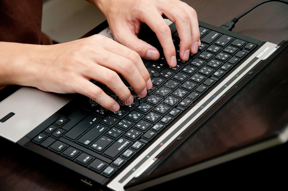 Hand Typing on Laptop Keyboard Stock Image - Image of fingers, keyboard ...