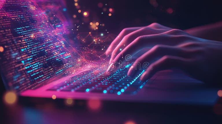 A Hand Typing on a Laptop Keyboard with Code Snippets Representing the Extraction ...