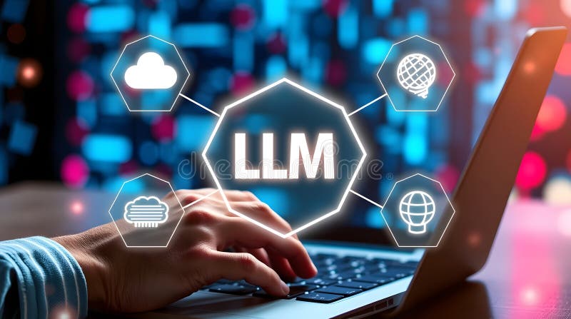 Tech Concept with Overlay Display of LLM Large Language Model and AI ... Tech Concept with Overlay Display of LLM Large Language Model and AI ...