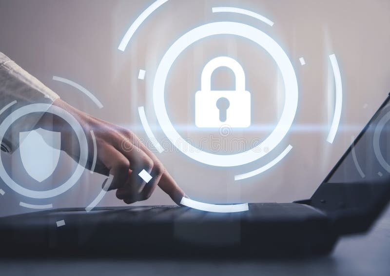 Hand Typing Laptop Keyboard. Internet Security Stock Photo - Image of ...