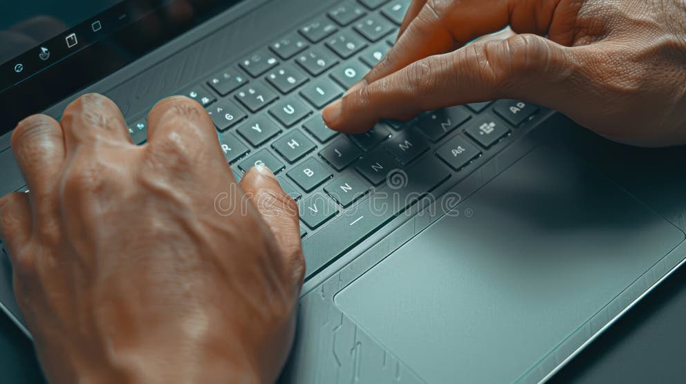 Hand Typing on Laptop Keyboard in Natural Light, Focused on Tutorial ...