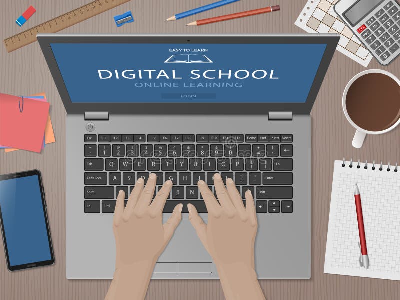 Hand typing on laptop stock vector. Illustration of learning - 196181655