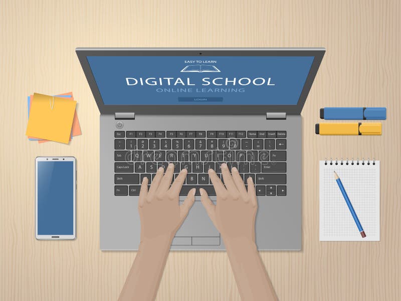 Hand typing on laptop stock vector. Illustration of homeschooling ...