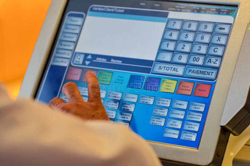 Hand Typing on a Touchscreen Cash Register Stock Image - Image of cash ...