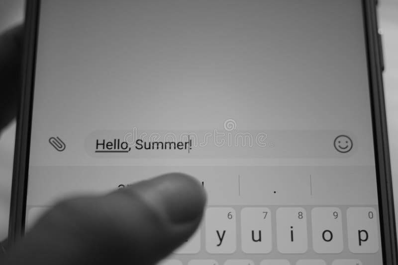 Hand Typing on a White Smartphone a Message Hello,Summer Stock Photo ...