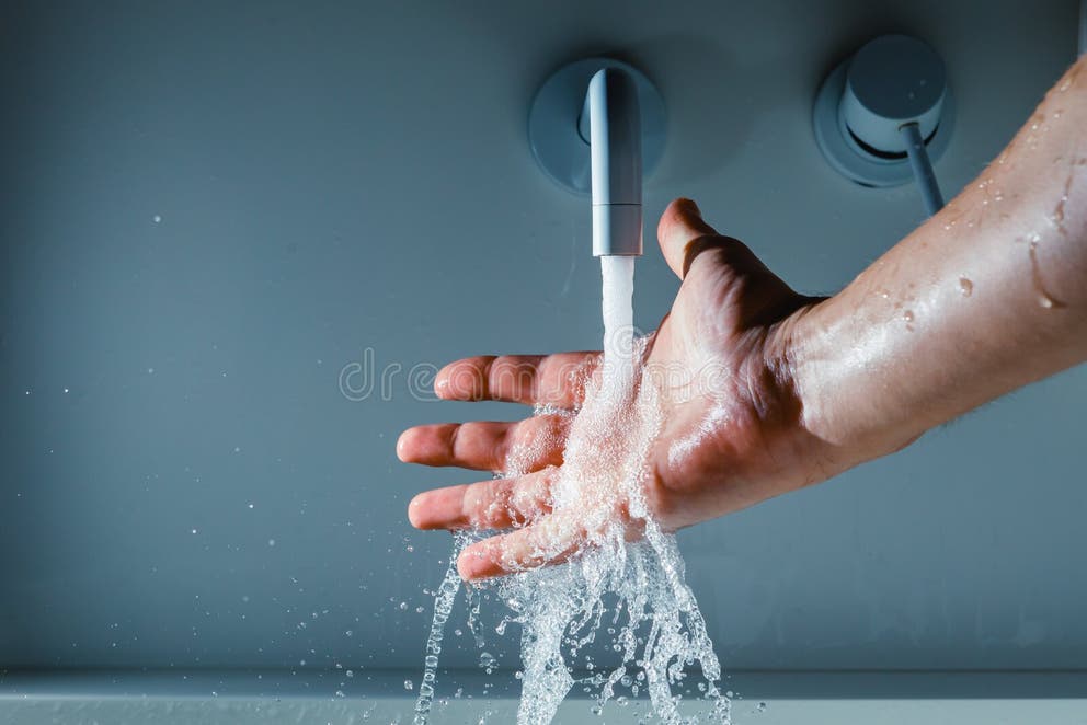 Hand Under the Mixer Spout with Flowing Water Stock Photo - Image of ...