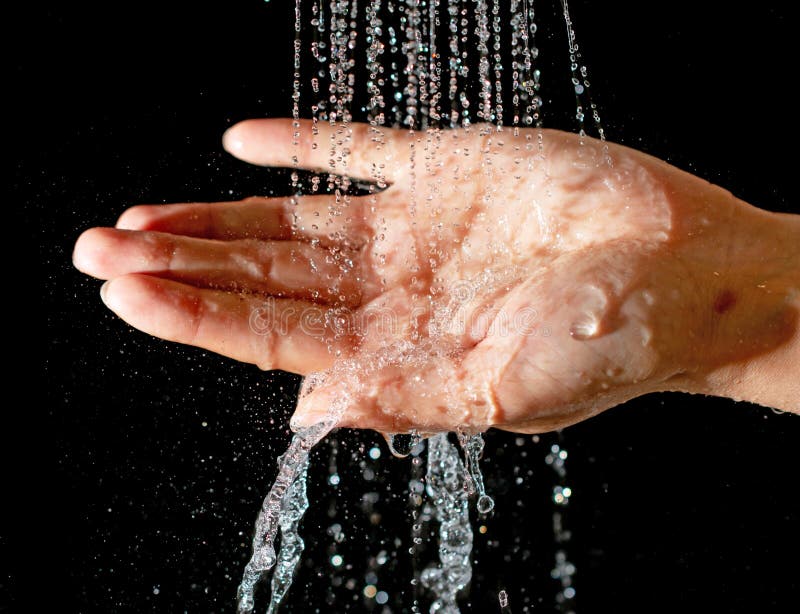 Hand Under the Stream of Water Stock Photo - Image of black, white ...