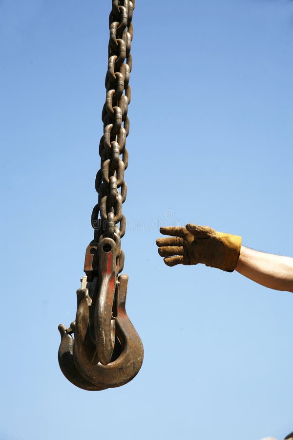 Chains with Crane Hook As Industrial Background Stock Image - Image of ...
