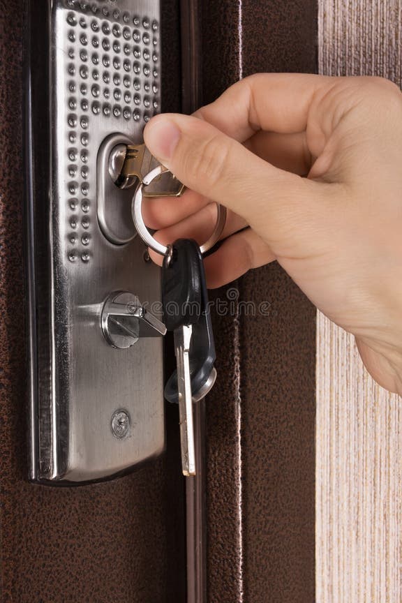 Hand unlocking the door stock image. Image of estate - 79055637