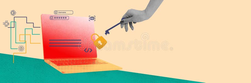 Hand Unlocking Laptop with Key, Symbolizing Symbolizing Cybersecurity ...
