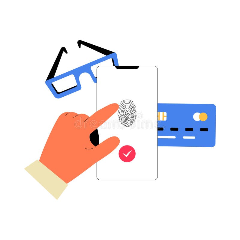 Hand Unlocking Smartphone with Fingerprint Sensor and Credit Card in ...