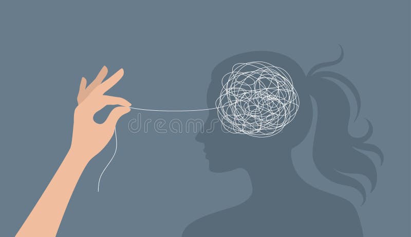 Hand Untangling a Tangle of Thoughts in a Woman S Head. the Concept of ...
