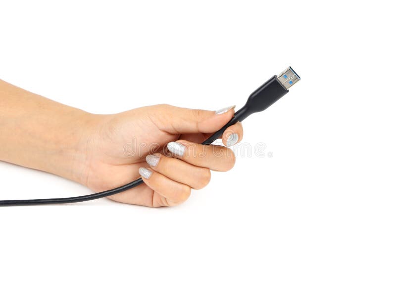 Hand holding USB cable stock image. Image of isolated - 34969605