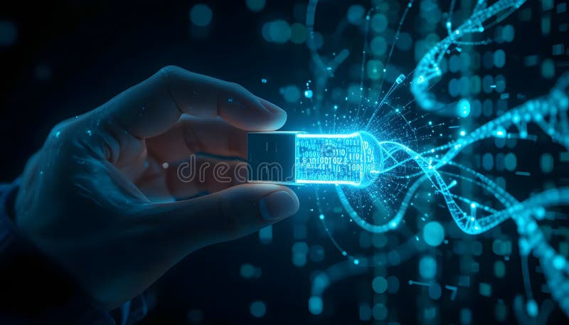 A Hand with Usb Digital Dna Stock Image - Image of night, font: 372163763