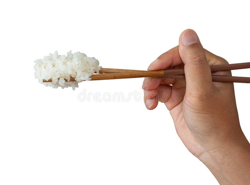 Hand Use Chopsticks Picking Up Rice White Background Stock Photos ...