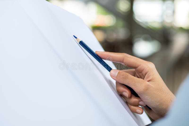 Hand Use Crayon for Drawing Paper in the Parks Stock Image - Image of ...