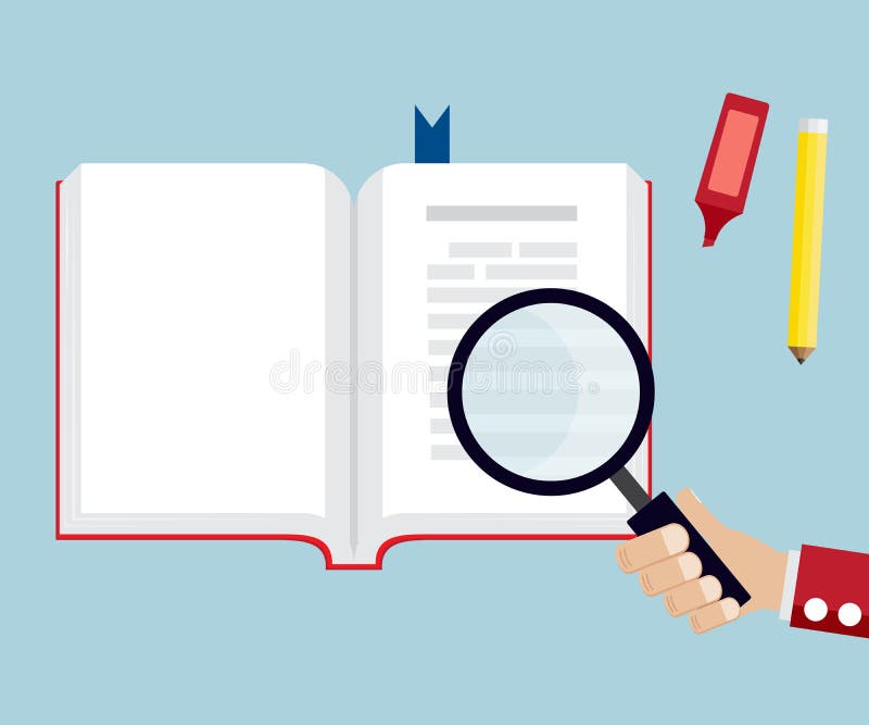 Hand Use Magnifier for Reading Book Stock Vector - Illustration of ...