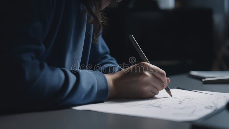 Hand Use Pen Write on Paper Sheet , Generative AI Stock Illustration ...