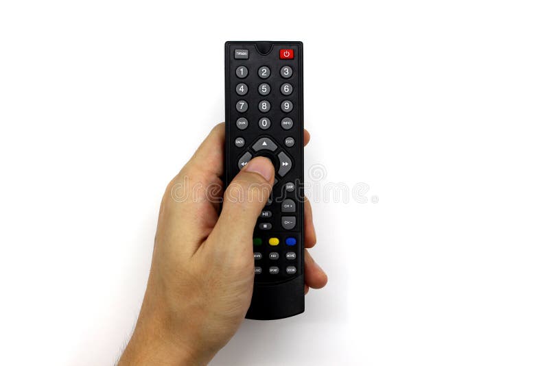 Hand Use Remote Control Isolated on White Background, Top View Stock ...