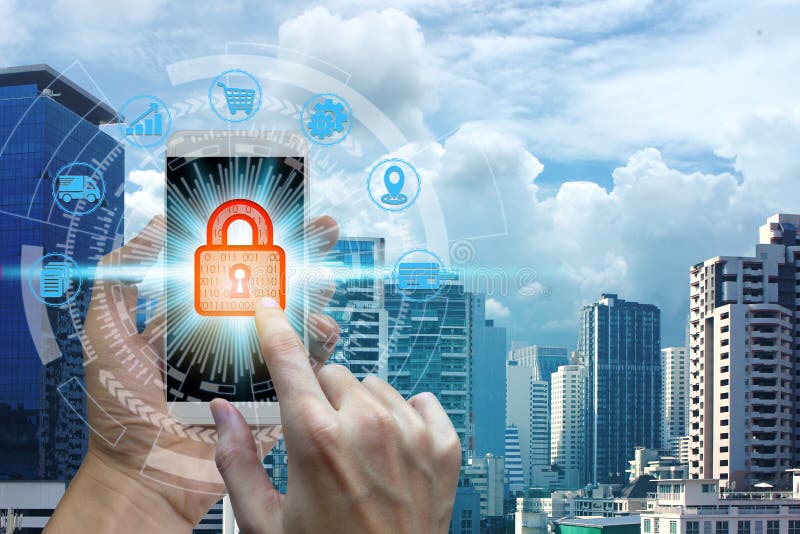 Hand Use Smartphone with Padlock Icon Stock Photo - Image of defense ...