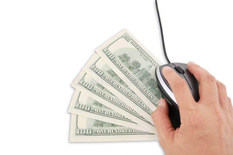 Hand Uses Computer Mouse with US Money Stock Photo - Image of united ...