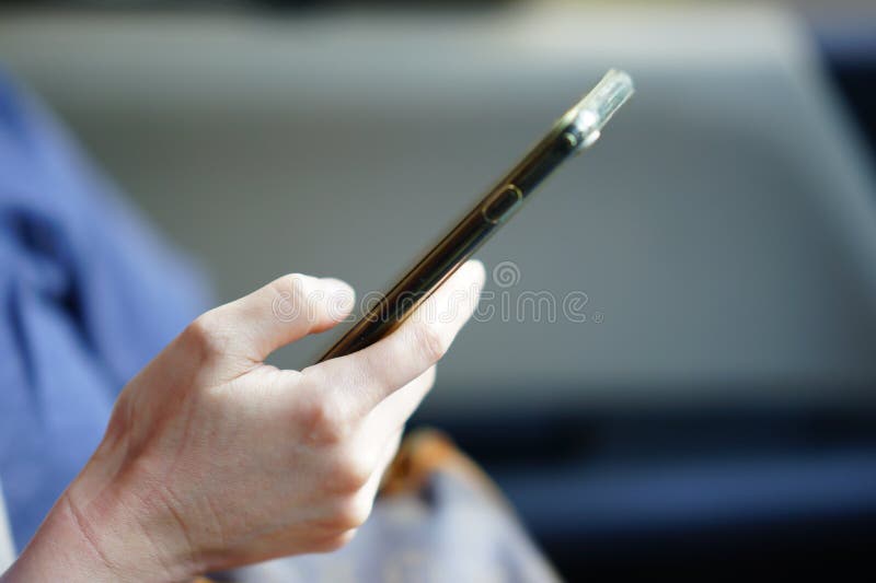 Hand Uses Smart Phone in Working at Home Stock Image - Image of iphon ...