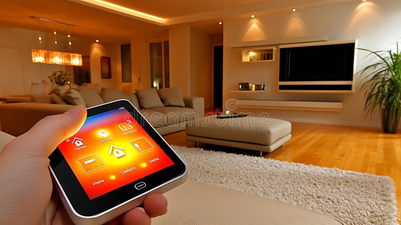 A Hand Uses a Tablet To Control Smart Home Functions Stock Illustration ...
