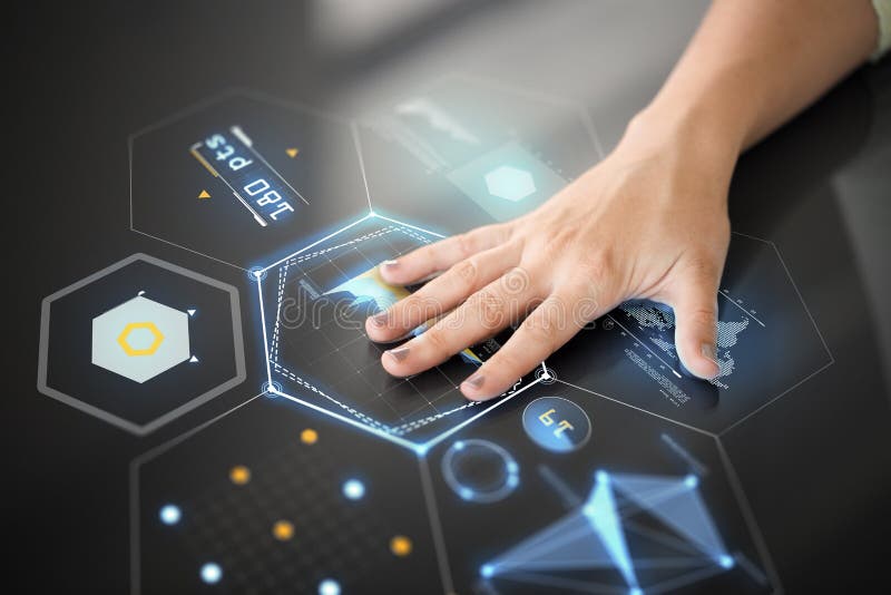 Hand Using Black Interactive Panel with Charts Stock Photo - Image of ...