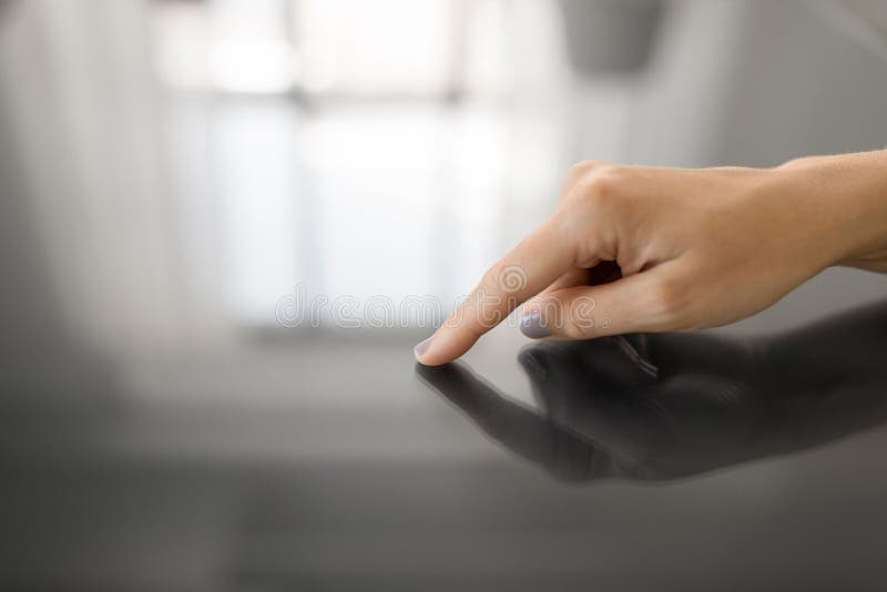 Hand Using Black Interactive Panel Stock Image - Image of digital ...