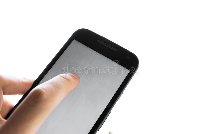 Hand Using Blank White Screen Cell Phone Press Finger Isolated Stock ...