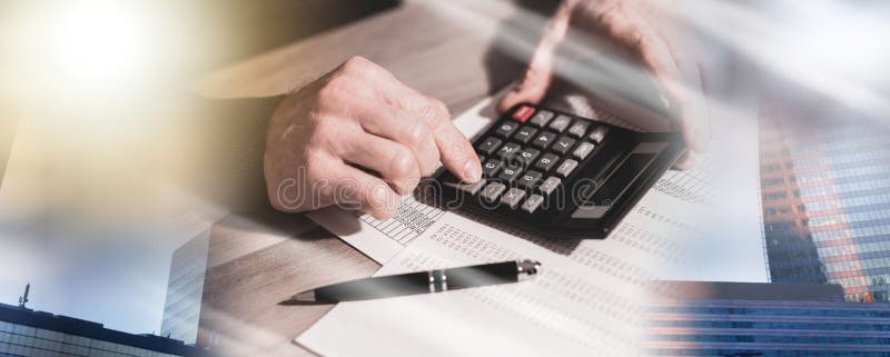 Hand Using Calculator, Accounting Concept; Multiple Exposure Stock ...