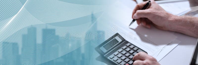 Hand Using Calculator, Accounting Concept. Panoramic Banner Stock Image ...